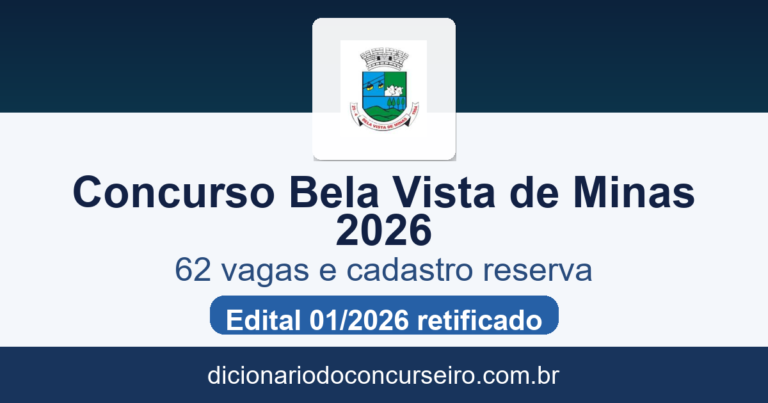 Concurso Prefeitura de Bela Vista de Minas MG 2026: edital 01/2026 ...